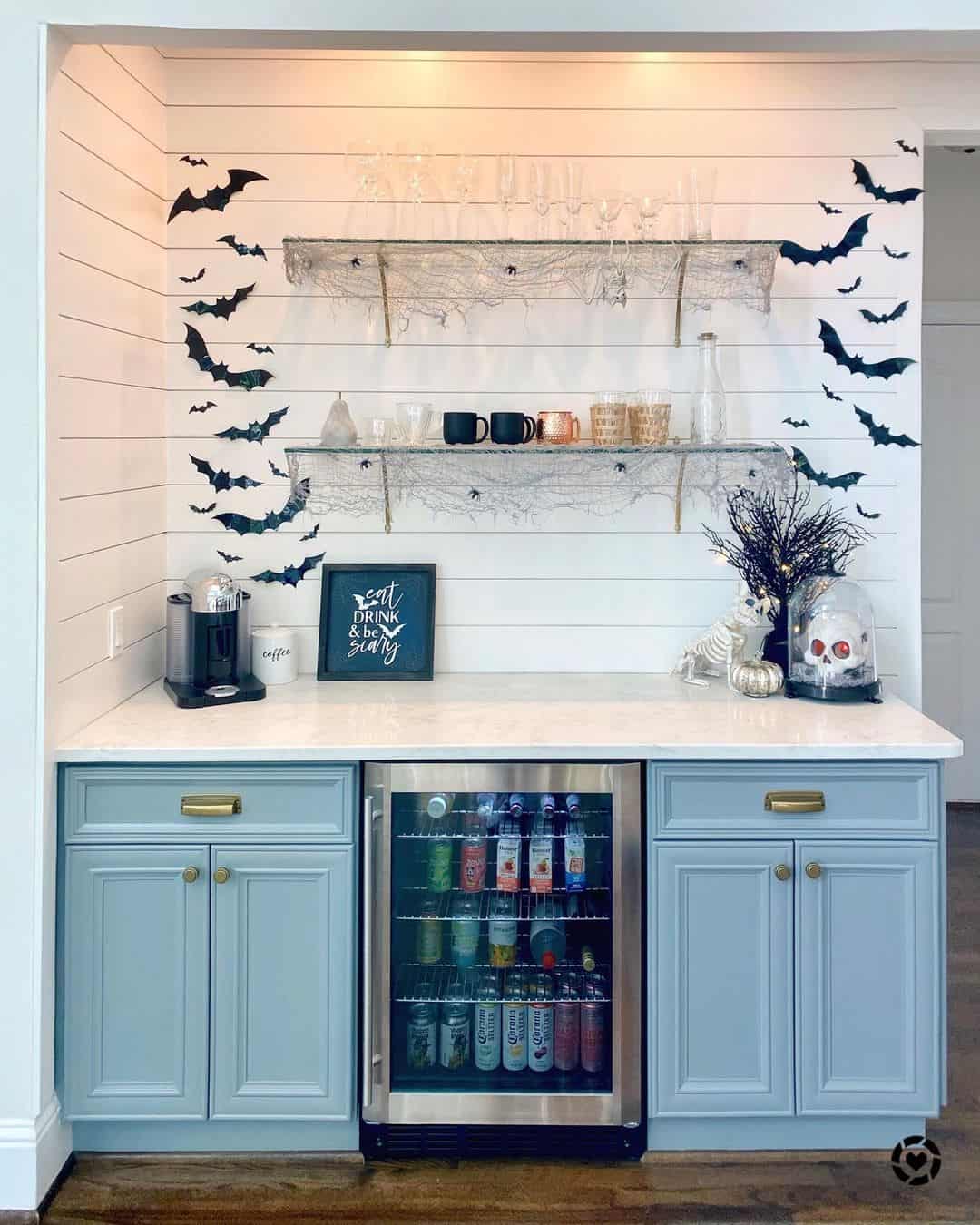 Coffee Bar with Light Blue Cabinets - Soul & Lane