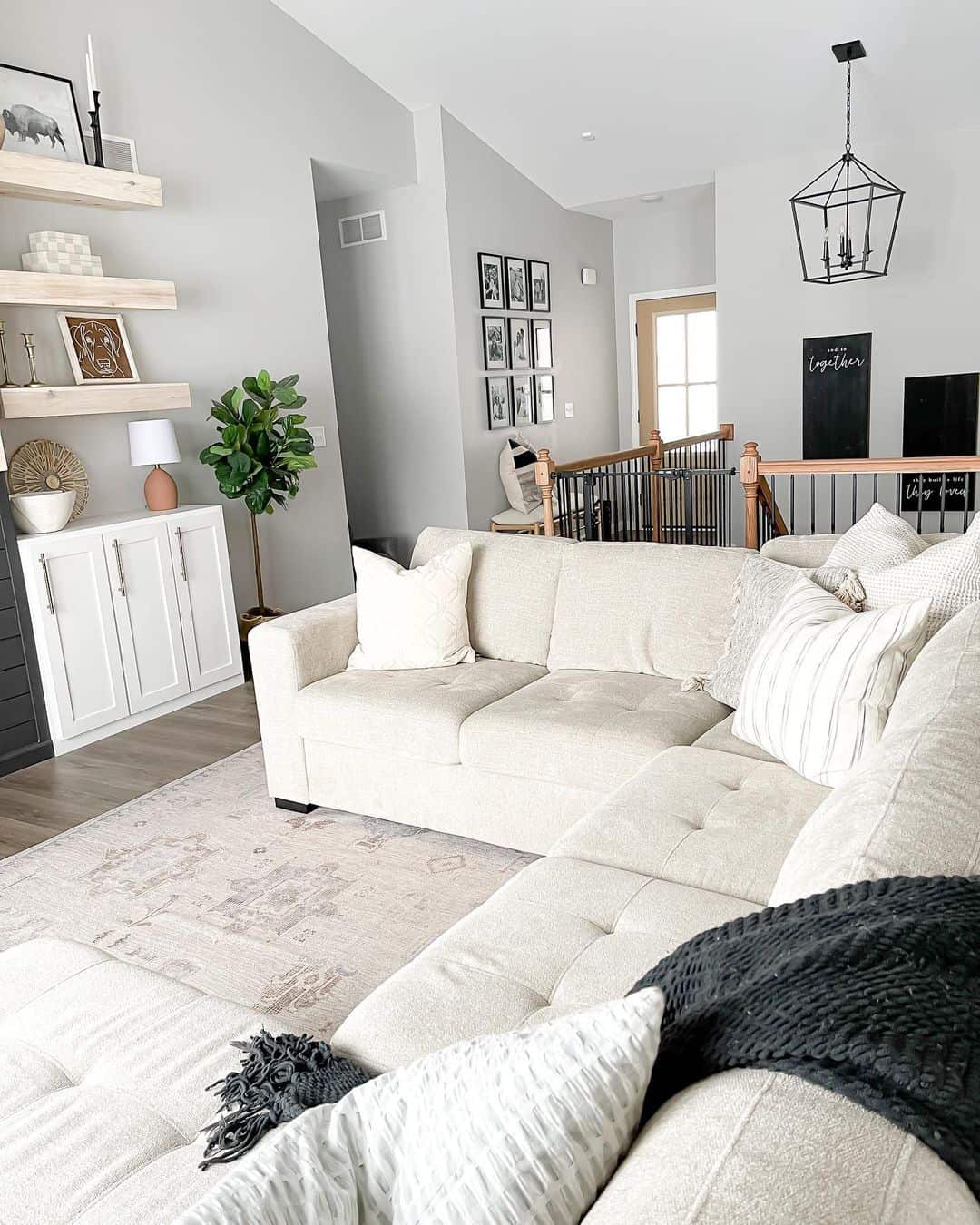 Cream Colored Sectional in Farmhouse Living Room - Soul & Lane