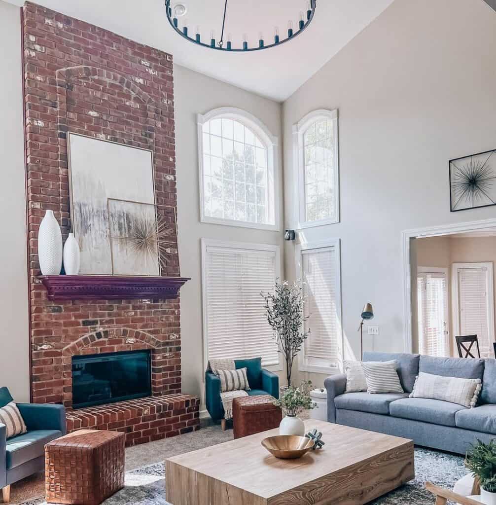 Double-height Living Space With Rustic-brick Fireplace Wall - Soul & Lane
