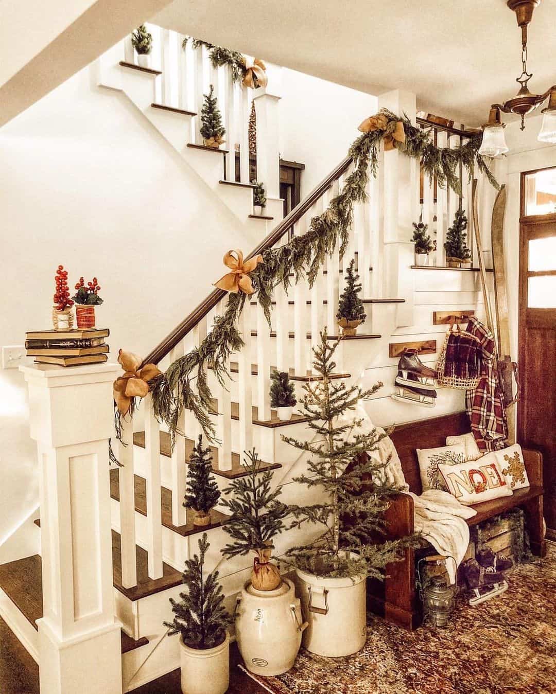 Entryway Staircase with Vintage Christmas Decorations - Soul & Lane