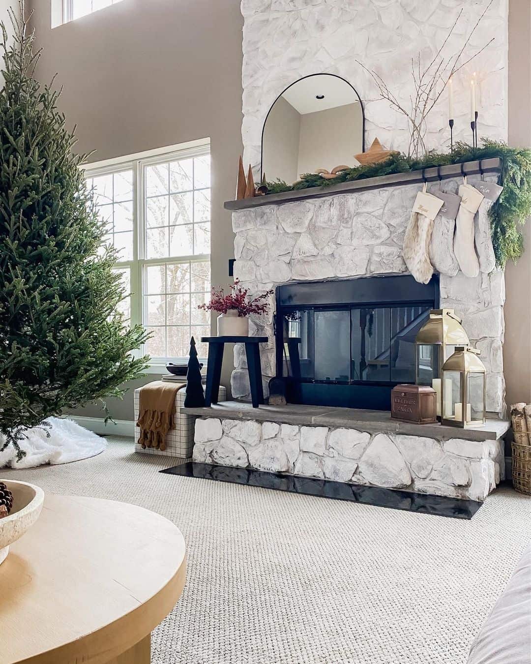 Fireplace Wall with Rustic Christmas Mantel Décor - Soul & Lane