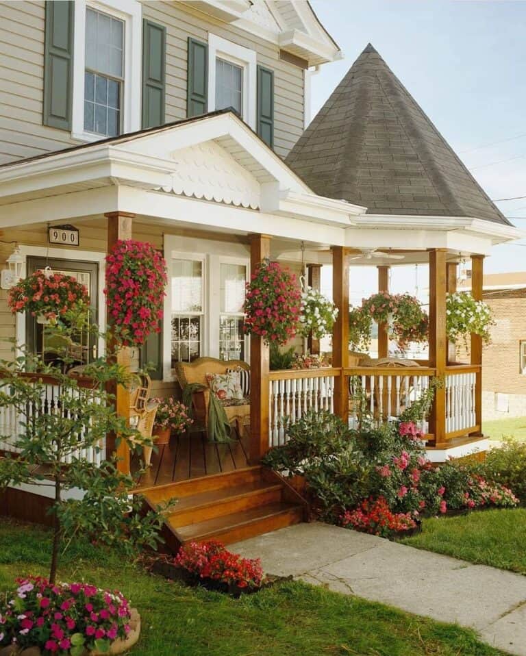 Front Porch Featuring Turret and Wooden Front Steps - Soul & Lane