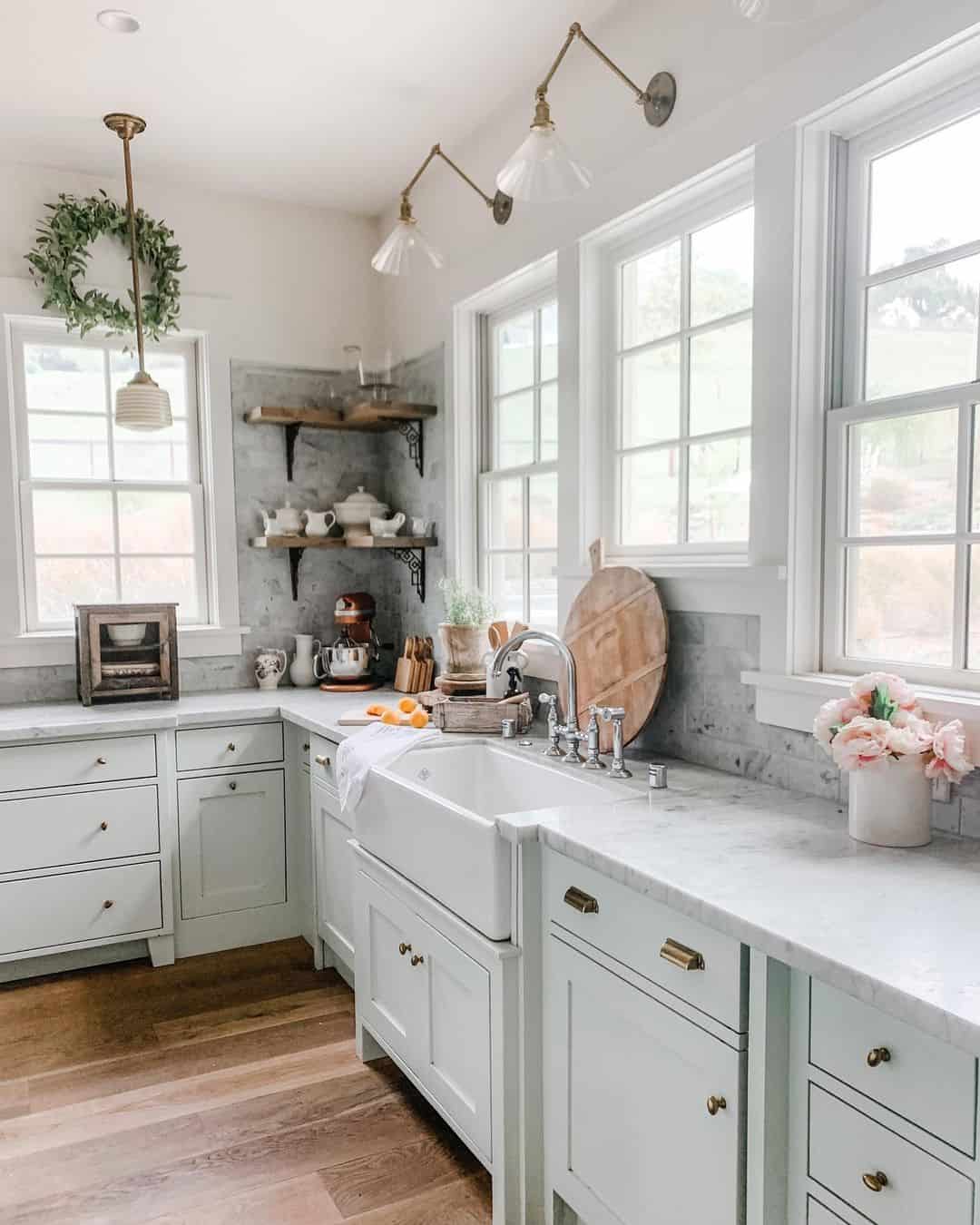 Gold Sconces and Gold Hardware in a Kitchen - Soul & Lane