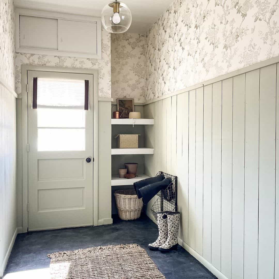 Gray Shiplap Half Wall With Floral Wallpaper - Soul & Lane