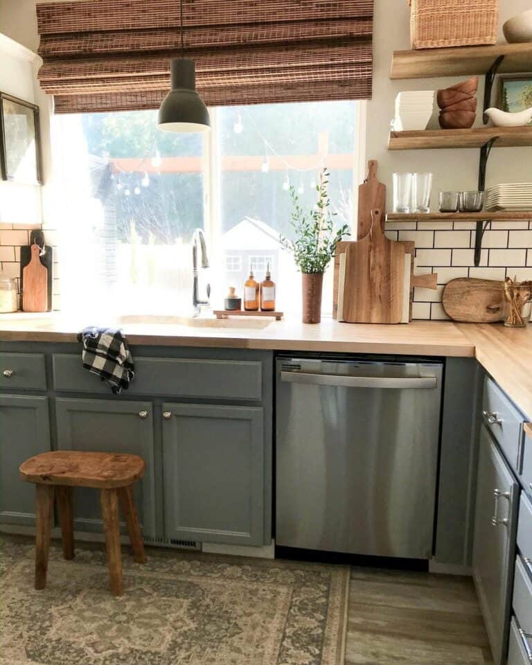 Grey Kitchen Cabinets with Butcherblock Countertop - Soul & Lane