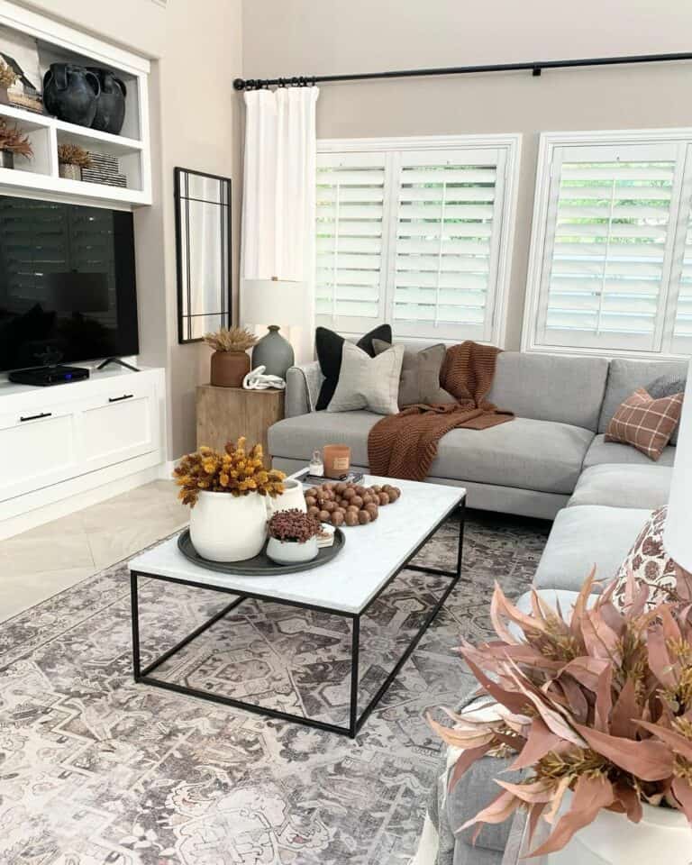 Grey Sectional With Puce Accent Décor - Soul & Lane