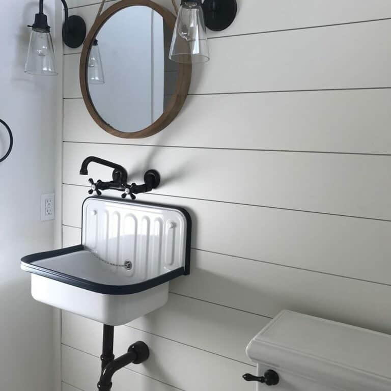 Light Gray Shiplap Wall in a Small Guest Bathroom - Soul & Lane