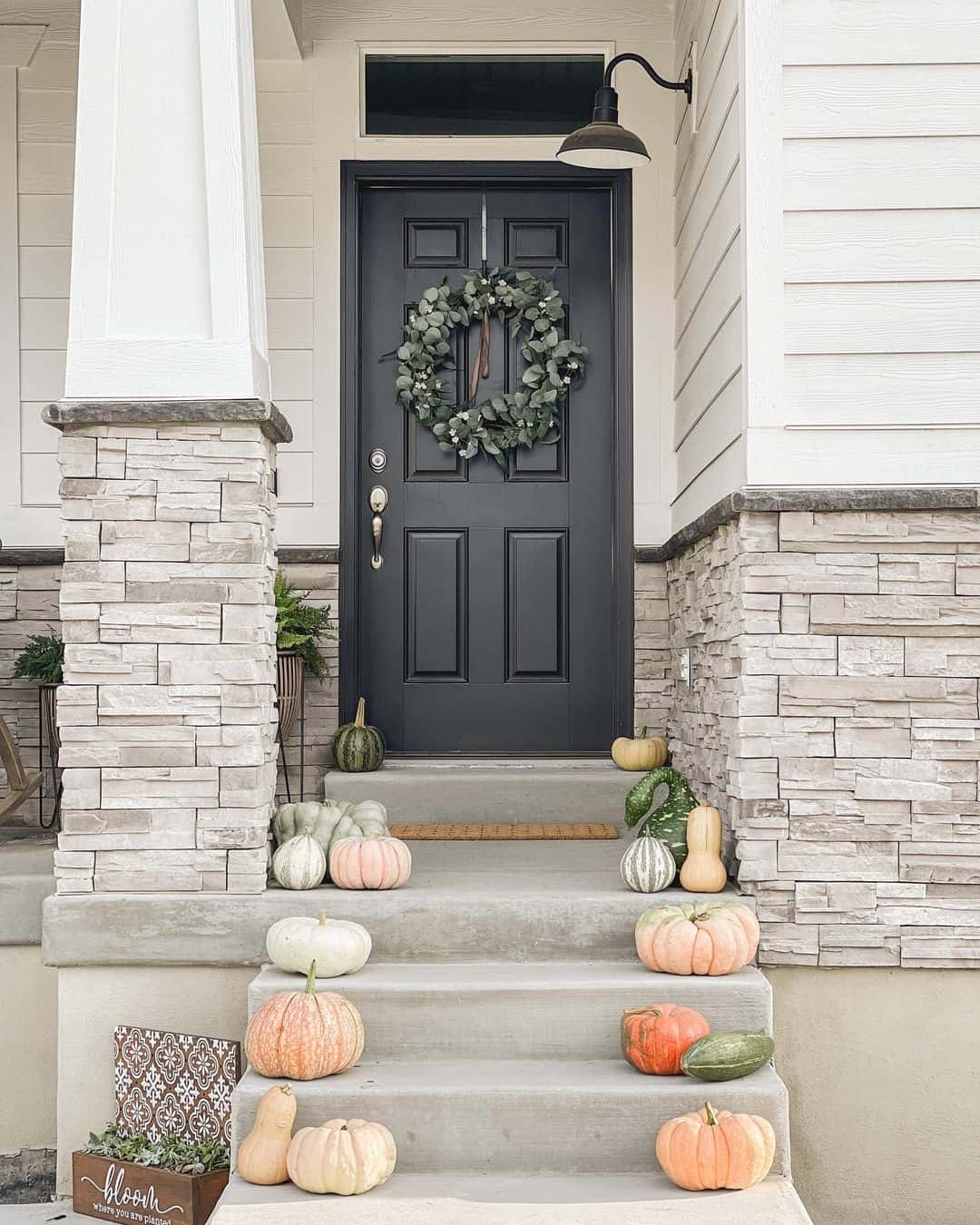 Modern Concrete Front Steps With Fall Décor - Soul & Lane