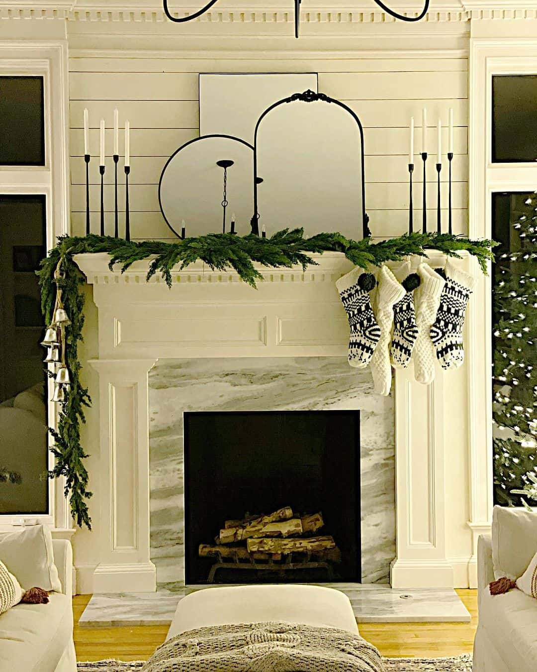 Modern Fireplace Mantel with Christmas Garland - Soul & Lane