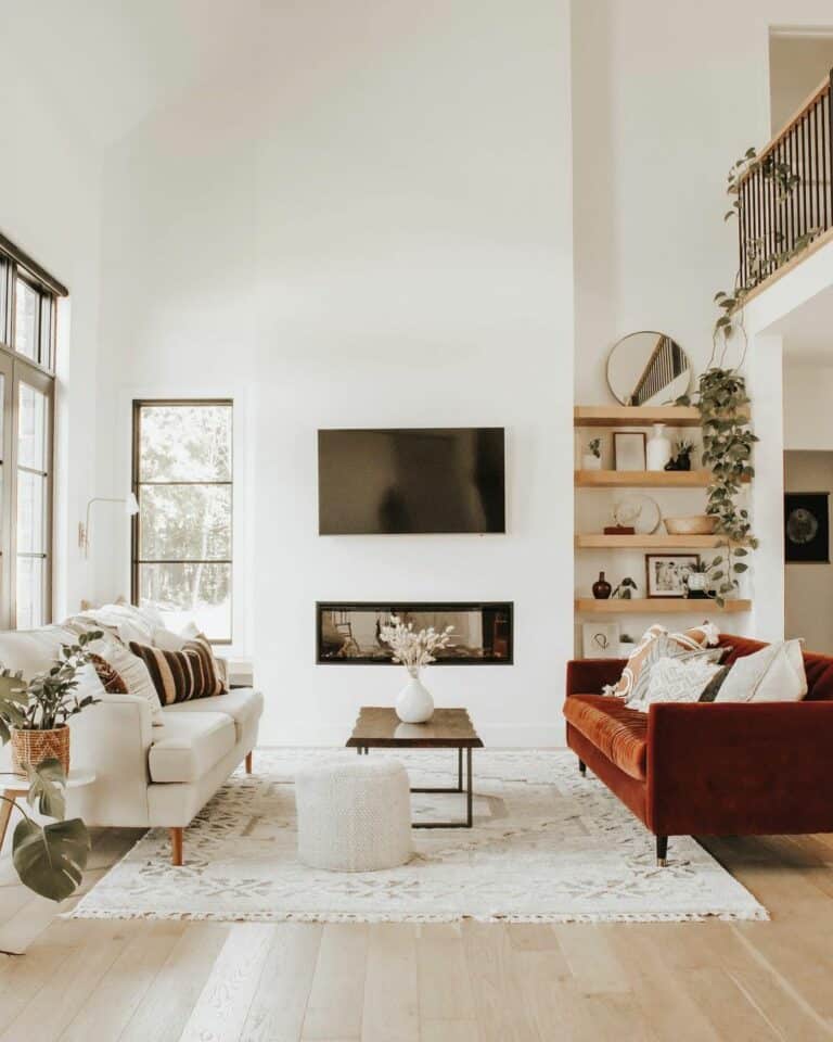 Modern Linear Fireplace on a White Wall - Soul & Lane