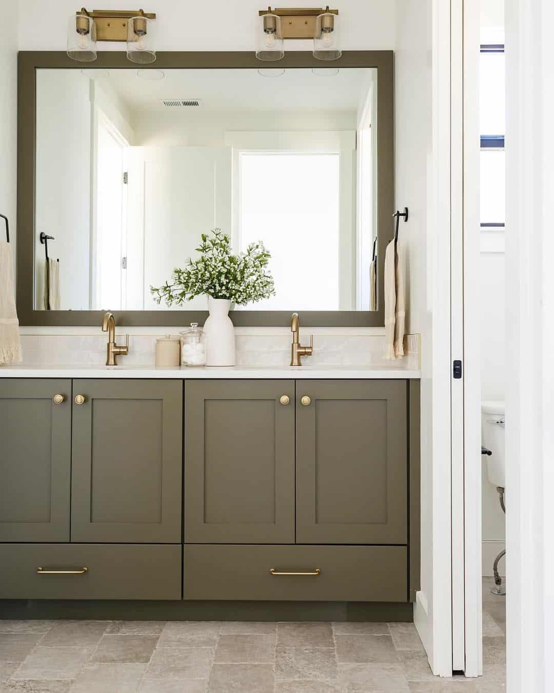 Modern Olive Bathroom with Gold Accents - Soul & Lane