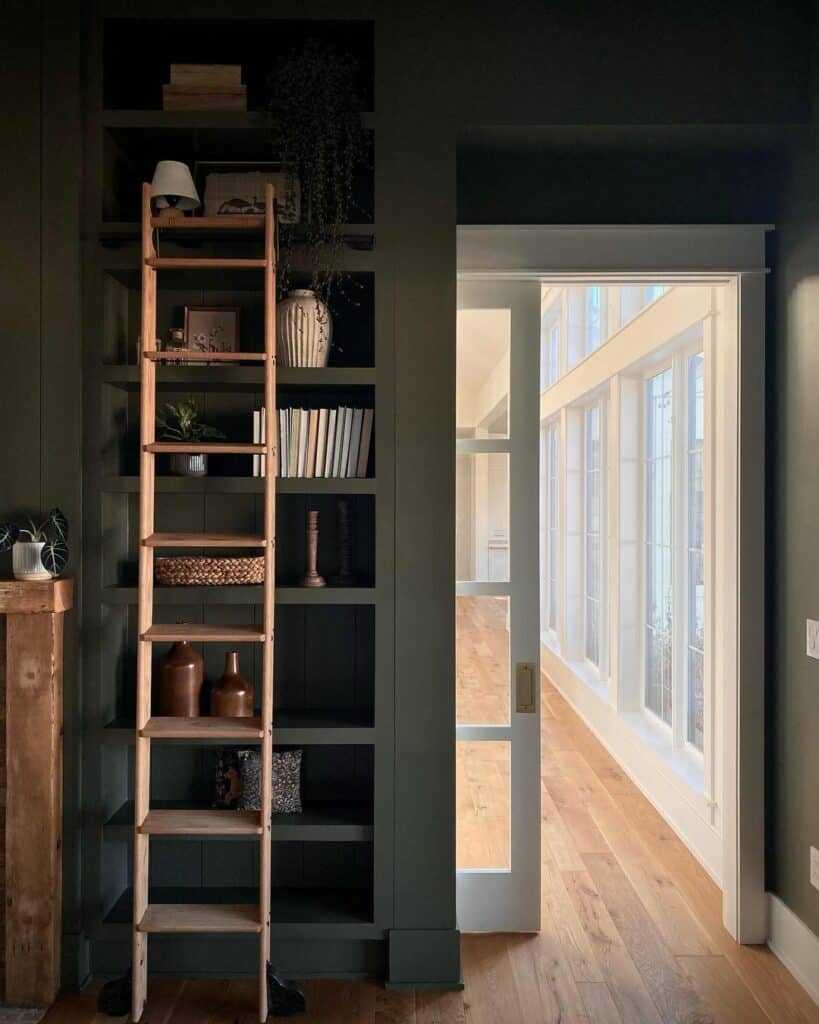 Moody Green Library With Wooden Ladder - Soul & Lane