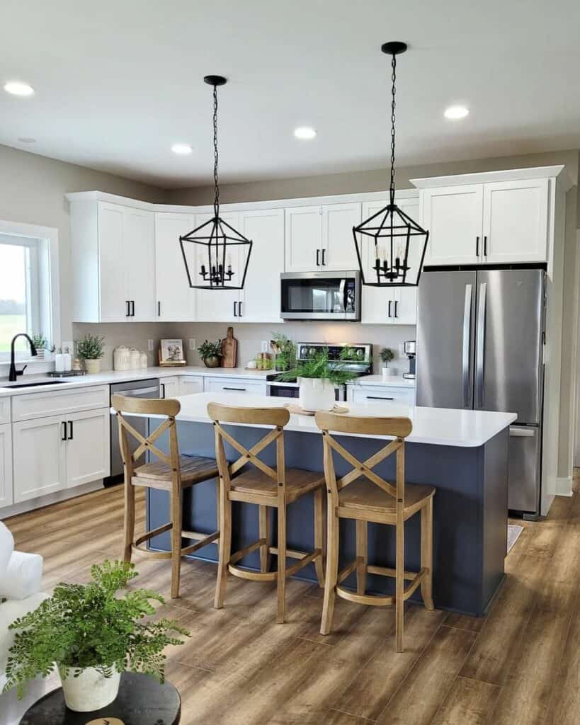 Navy Blue Kitchen Island With Pendant Lighting - Soul & Lane