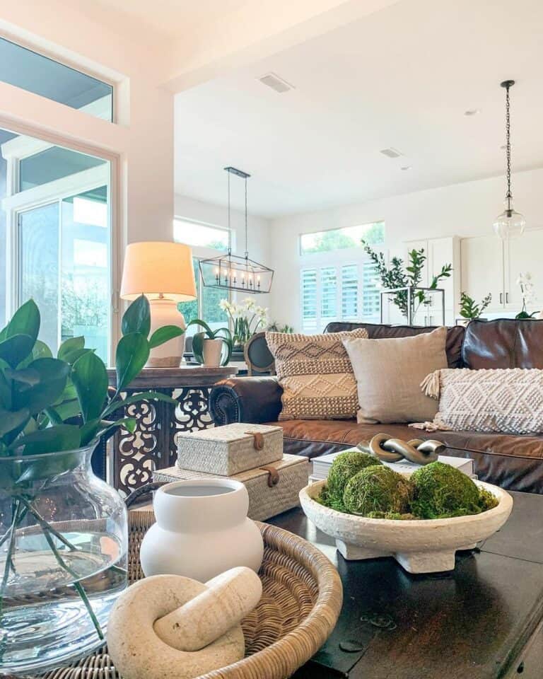 Neutral Coffee Table Décor With a Clear Glass Centerpiece - Soul & Lane