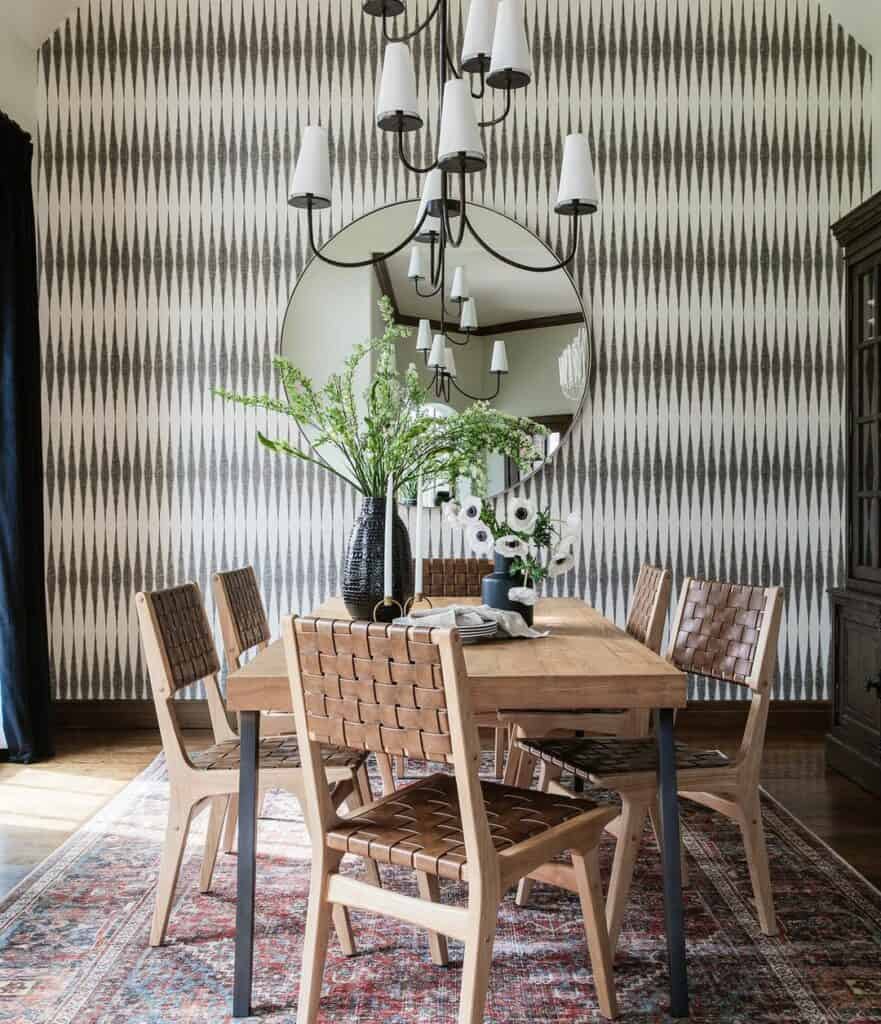 Neutral Wallpaper Behind Wood Dining Set - Soul & Lane