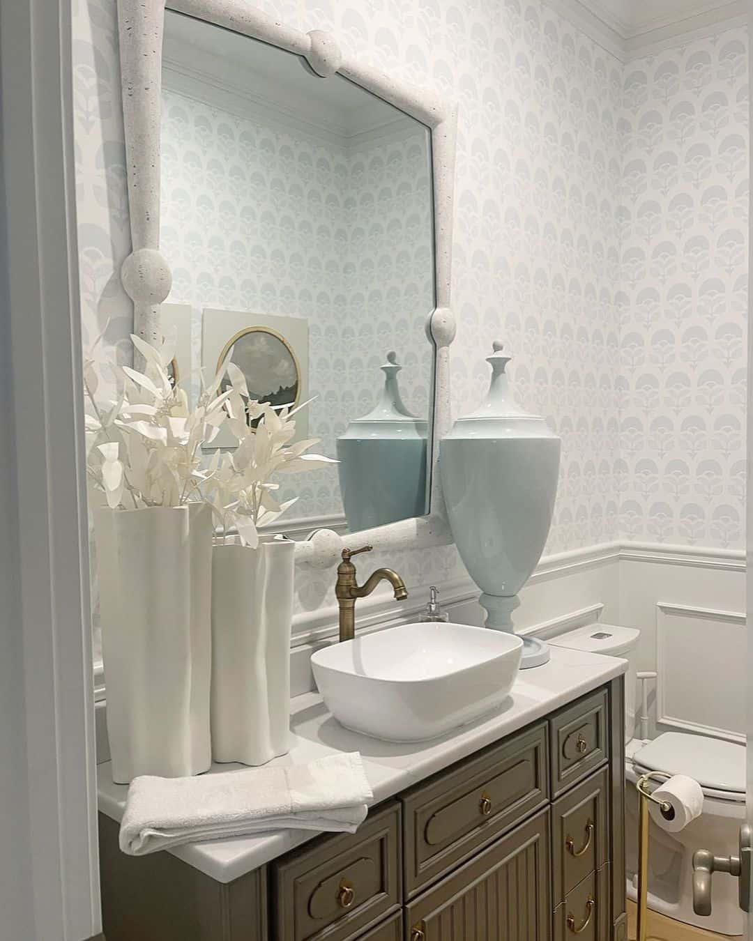 Pale Blue and Bronze Guest Bathroom - Soul & Lane