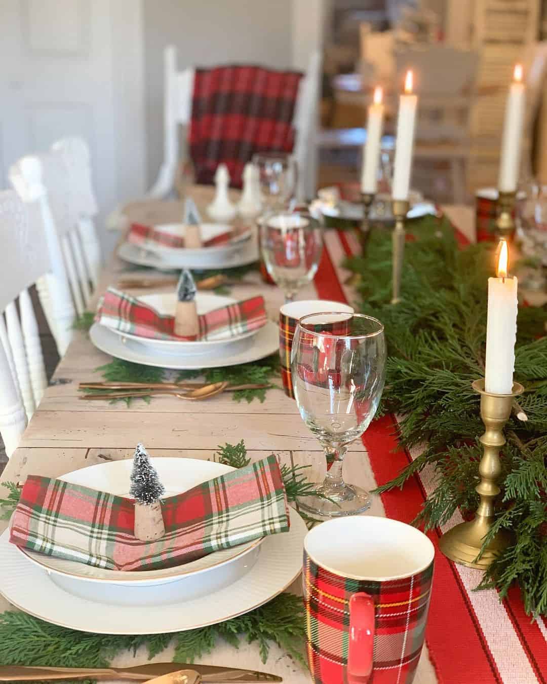 Red Christmas Table Runner with Pine Embellishments - Soul & Lane