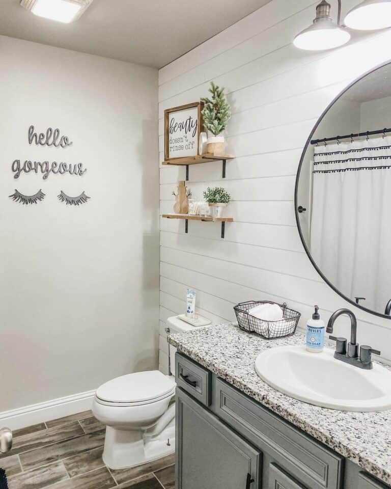 Rustic Farmhouse Shiplap Bathroom with Simple Wall Décor - Soul & Lane Rustic Farmhouse Shiplap Bathroom with Simple Wall Décor - Soul & Lane