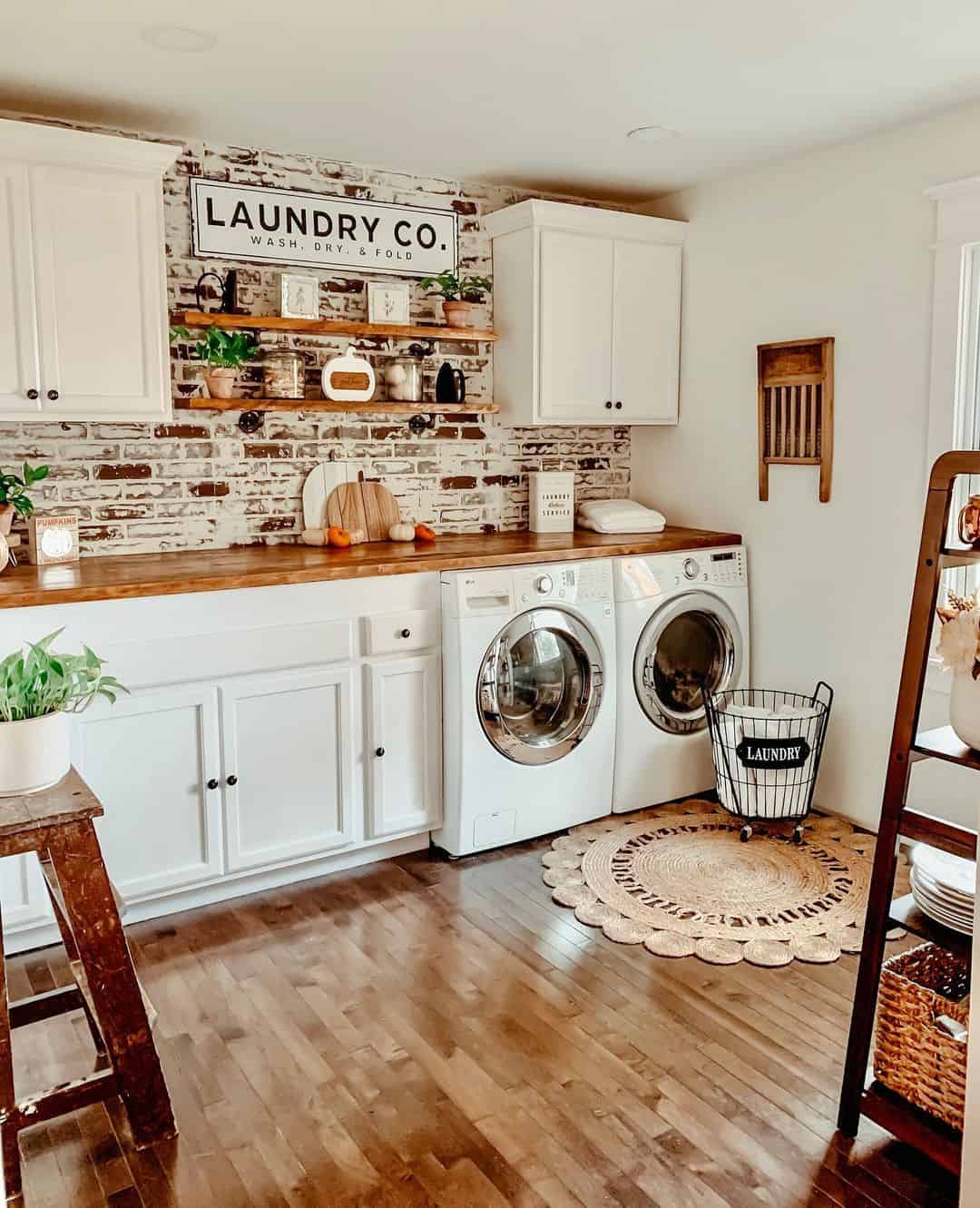 Rustic Laundry Room With White Cabinets - Soul & Lane