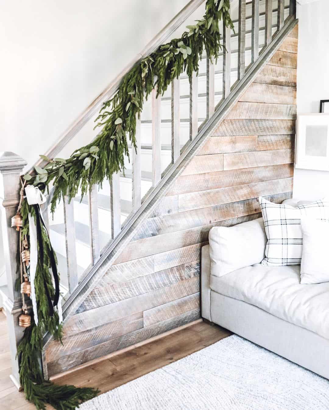 Rustic Shiplap Staircase with Garland - Soul & Lane