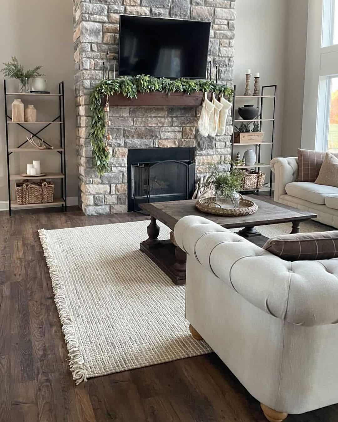 Stone Fireplace and Wood Mantel - Soul & Lane