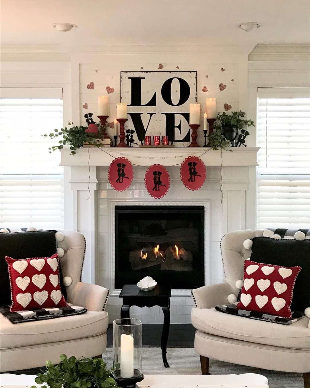 Valentine's Day Decoration Ideas on White Mantel - Soul & Lane