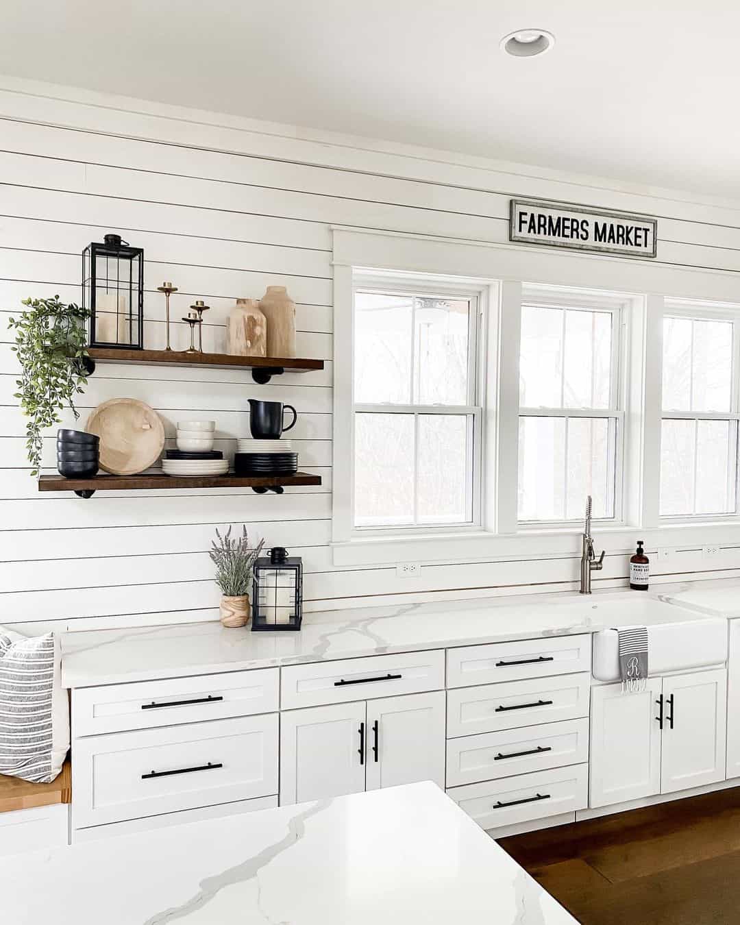 White Shiplap Kitchen with White Frame Windows - Soul & Lane