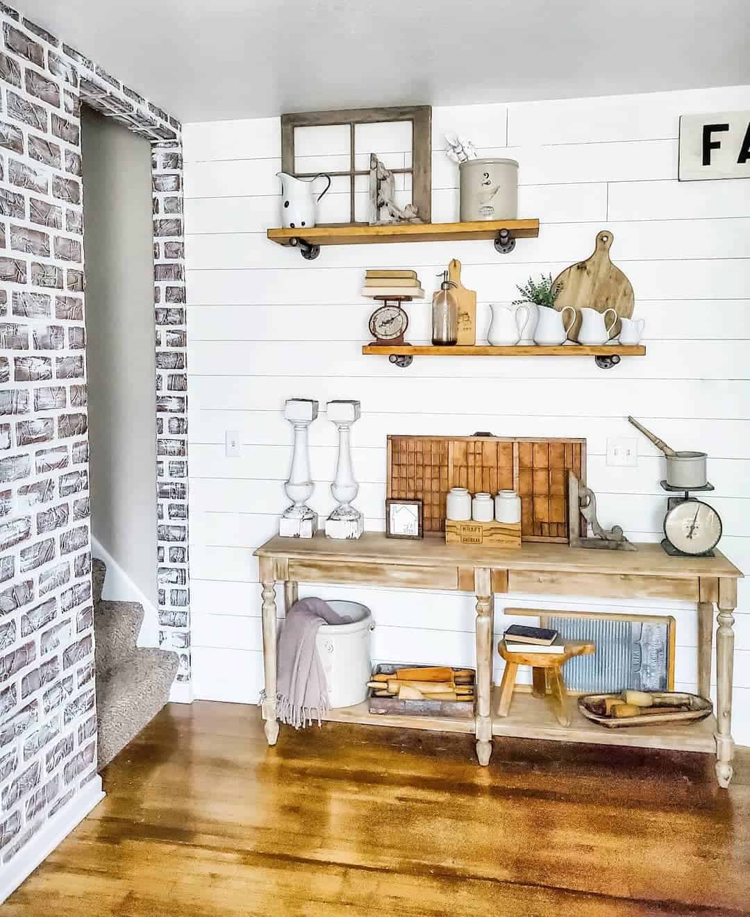 Wood Side Table on Shiplap Paneling Wall - Soul & Lane