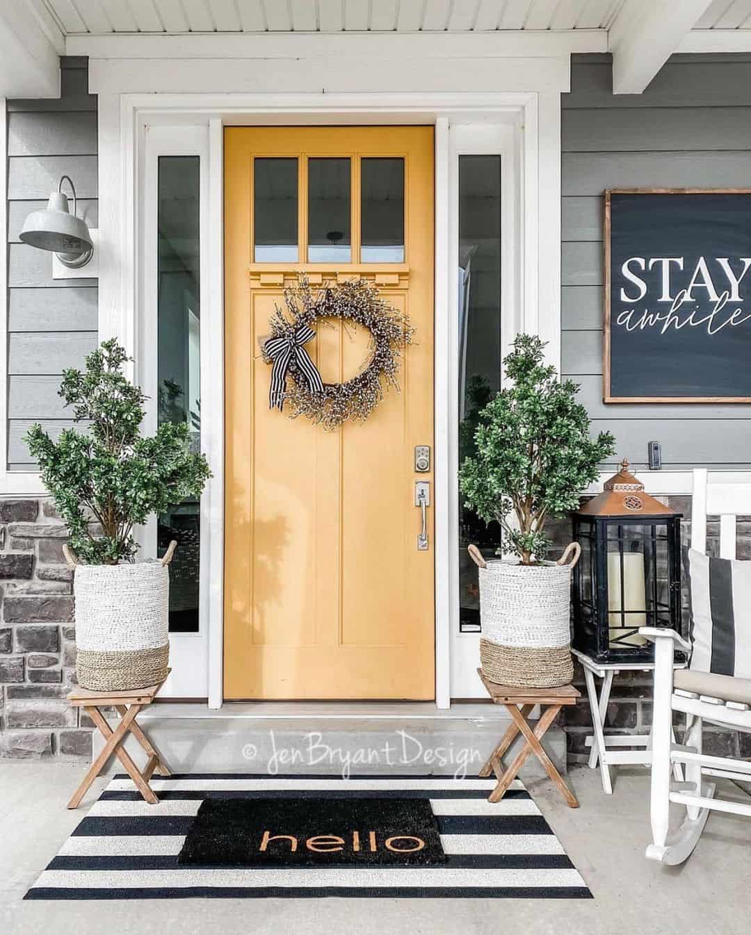 Yellow Front Door With White Berry Wreath - Soul & Lane