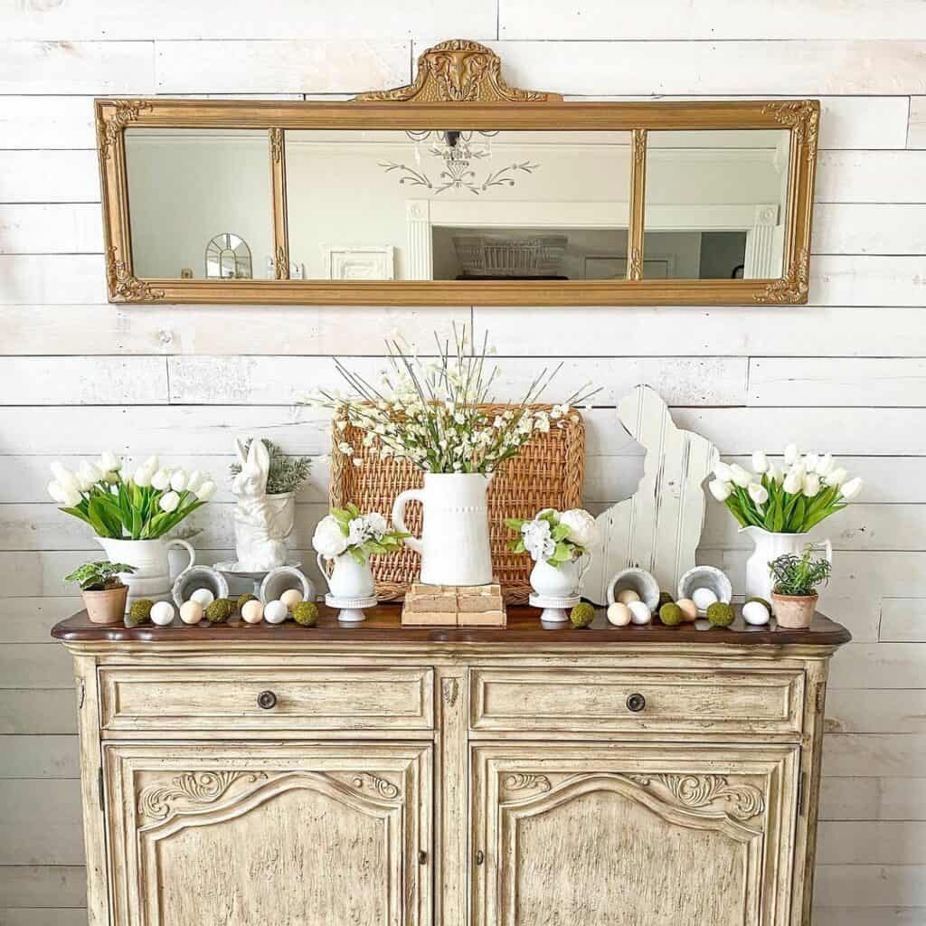 Antique Mirror Over Embellished Wooden Sideboard - Soul & Lane
