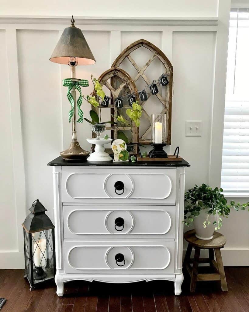 Black and White Spring Garland on Rustic Window Frames - Soul & Lane