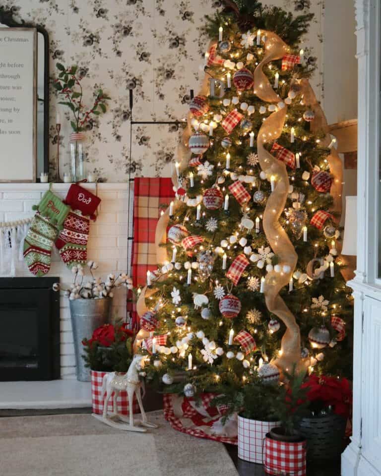 Burlap Ribbons, Buffalo Check Ornaments, and Candlelight - Soul & Lane