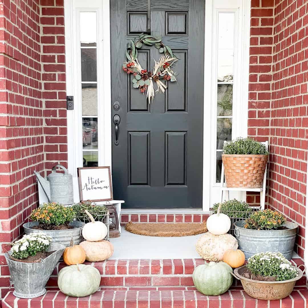 Deep Red Brick Steps With Fall Mums - Soul & Lane