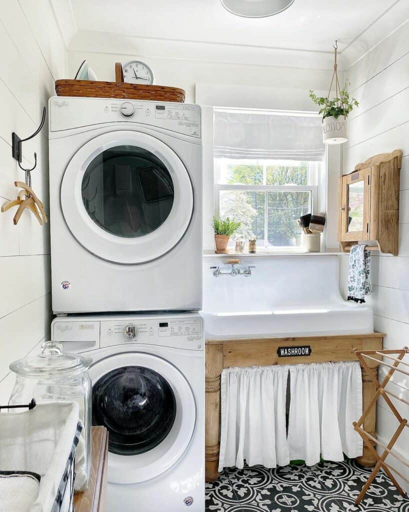 Drying Rack on an Ornate Black and White Tile Floor - Soul & Lane