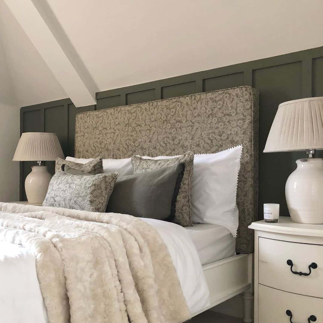 Floral Print Headboard With Wainscoting Wall - Soul & Lane
