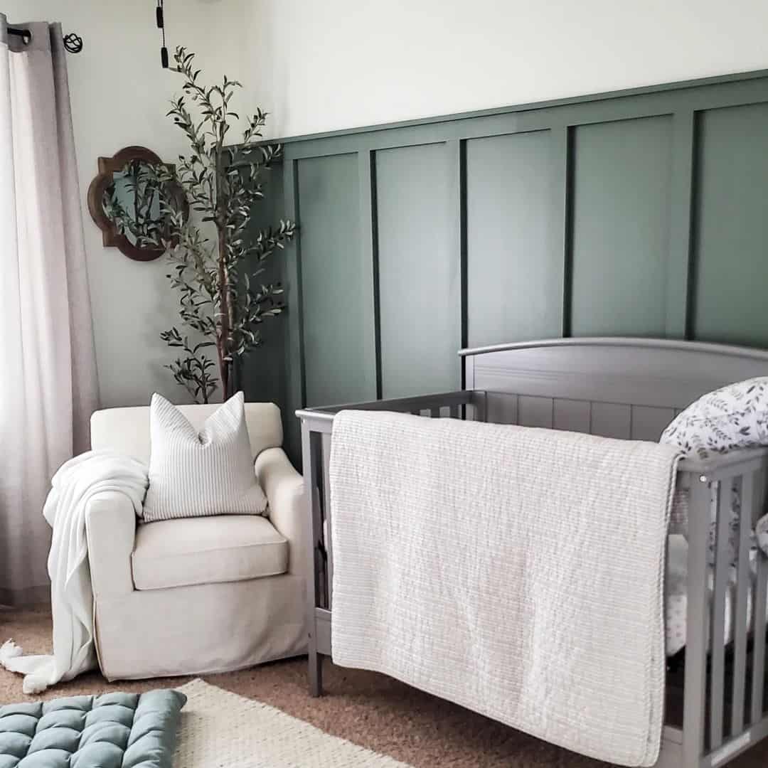 Gray Crib Beside Green Board and Batten Wainscoting - Soul & Lane