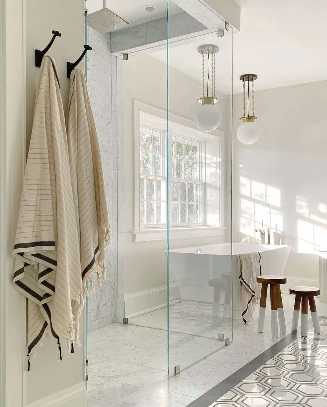 Gray Marble Walk-in Shower With Glass Enclosure - Soul & Lane
