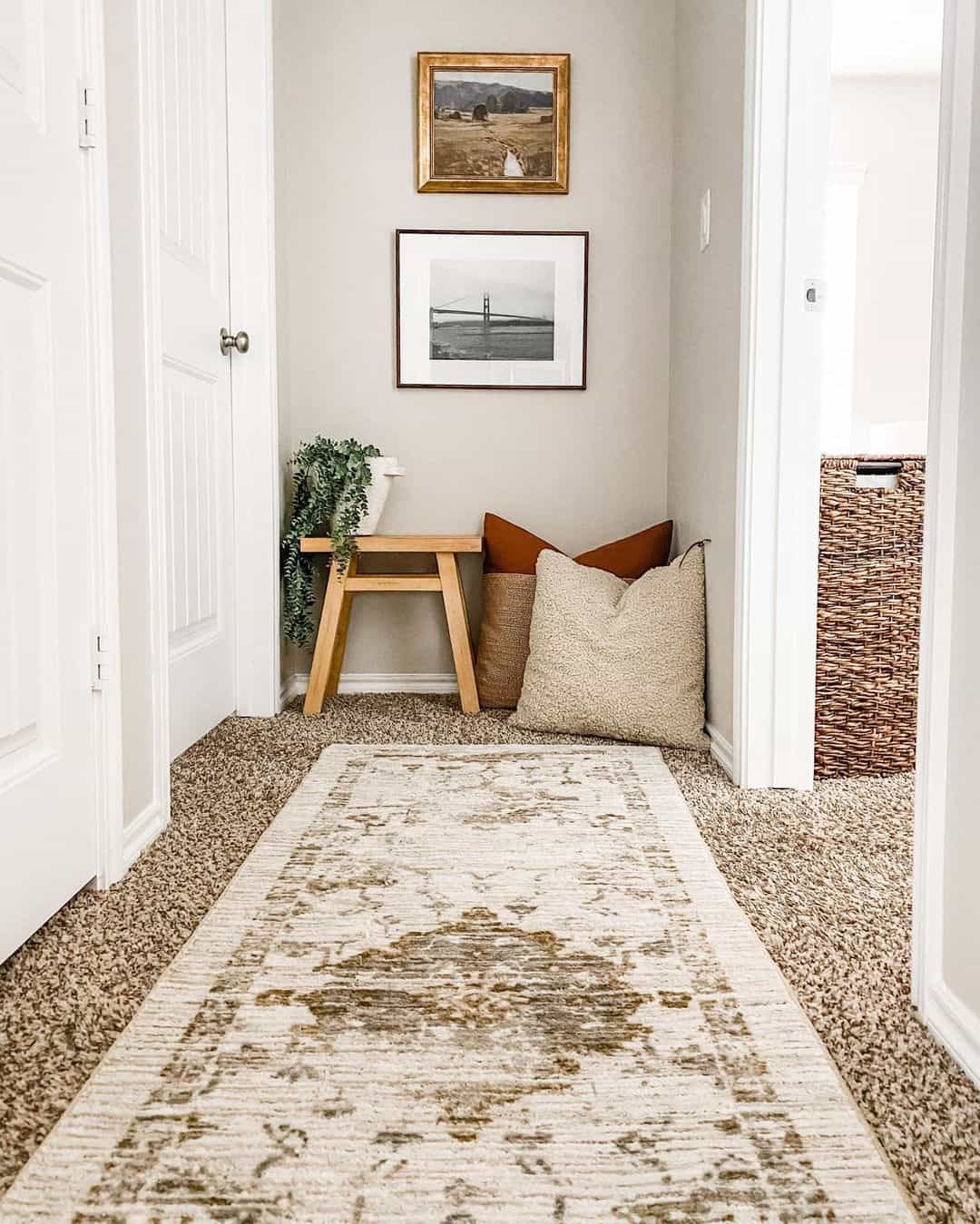 Hallway With Beige Patterned Runner - Soul & Lane