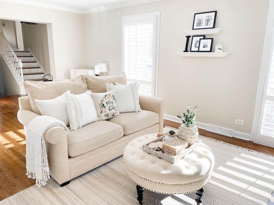 Neutral Cream-colored Farmhouse Living Room - Soul & Lane