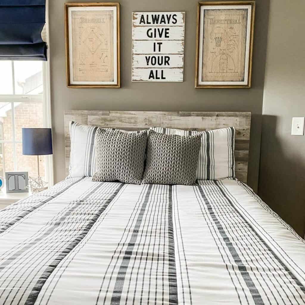 Posters Above Bed and Navy Blinds - Soul & Lane