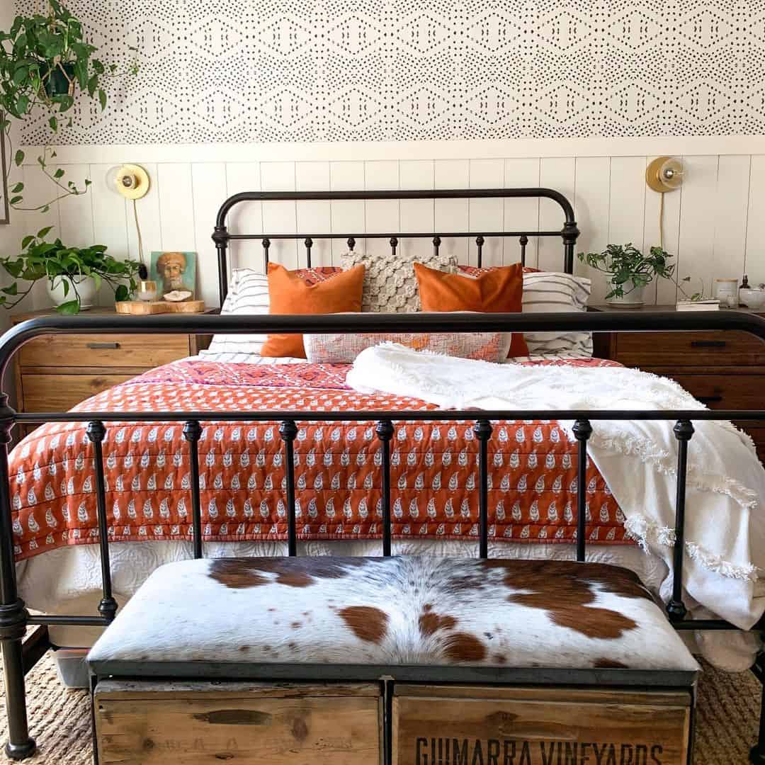 Rustic Bedroom With Contrasting Modern Farmhouse Wallpaper - Soul & Lane
