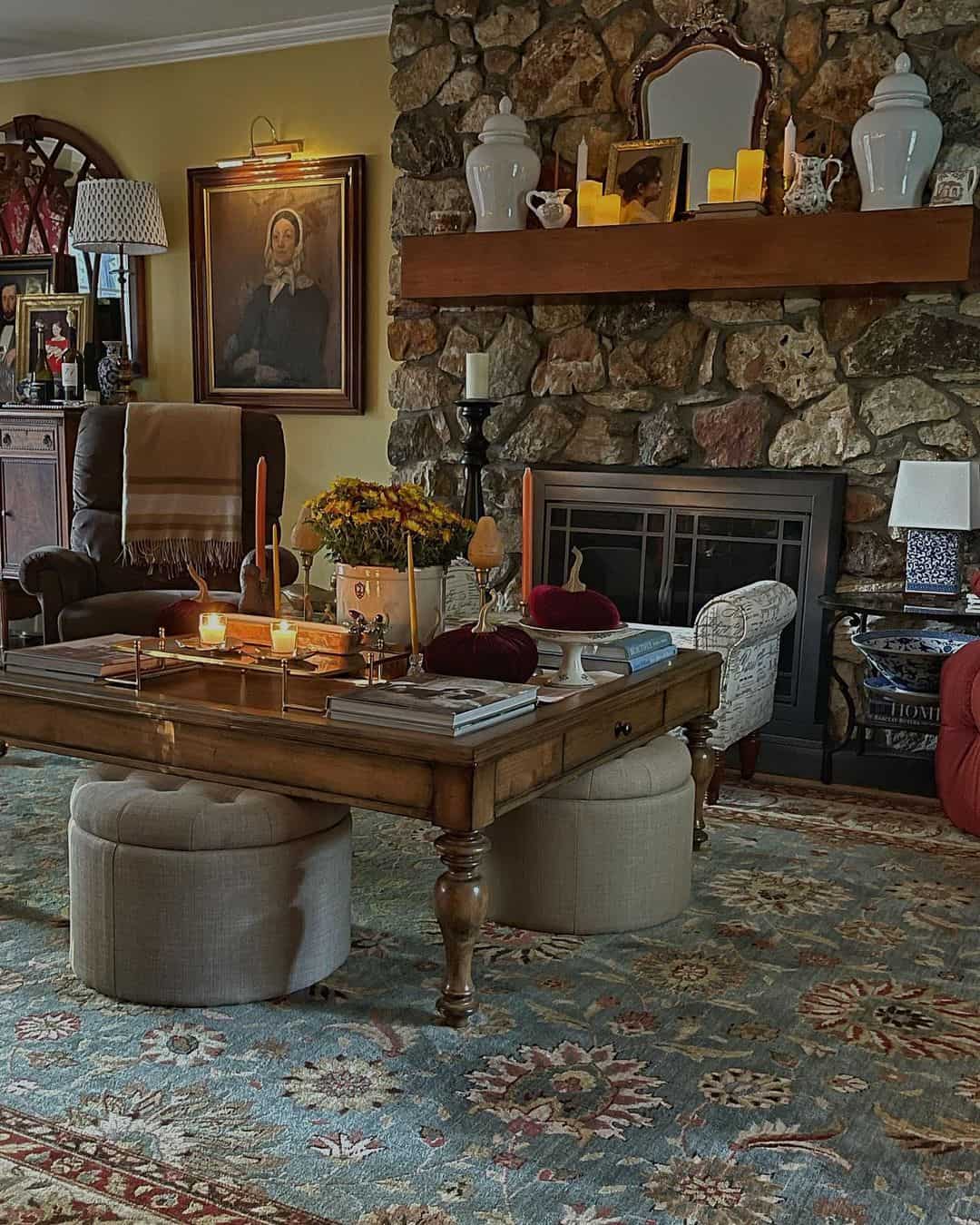 Rustic Living Room With a Natural-stone Fireplace - Soul & Lane