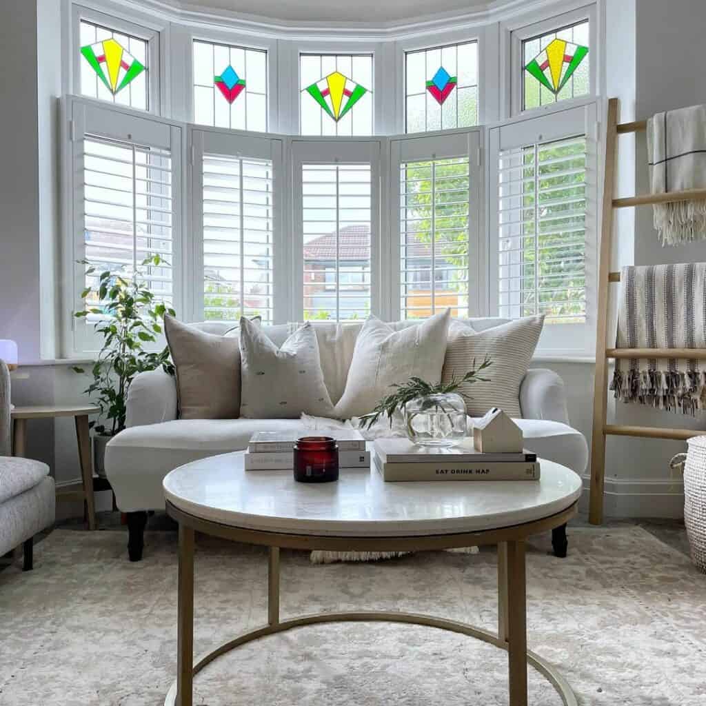 Stained Glass Transom Windows in Living Room - Soul & Lane