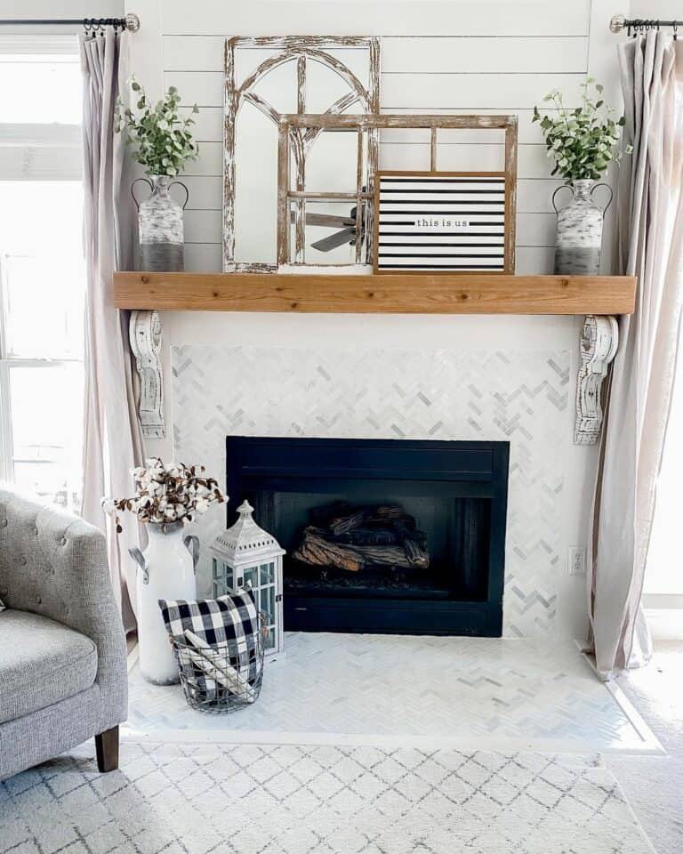 Stained Wood Mantel With Window Frame Décor - Soul & Lane