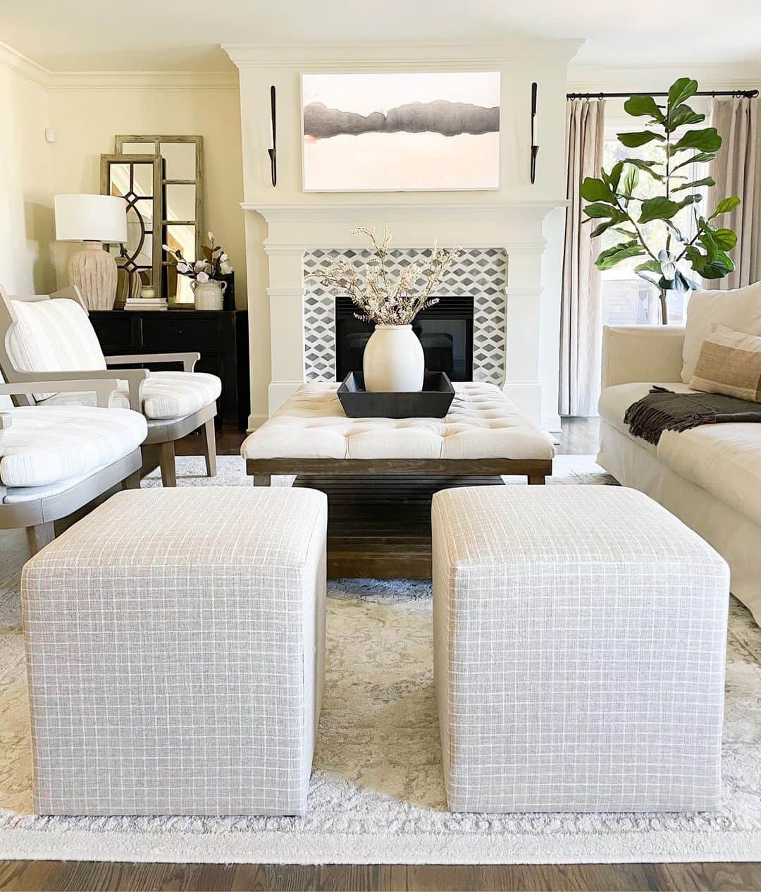 White Fireplace With Diamond Patterned Tile Backsplash Soul And Lane