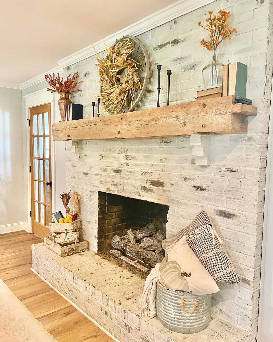 Whitewash Brick Fireplace