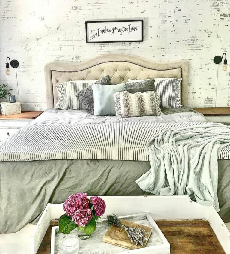 Bedroom With Rustic White Brick Wall - Soul & Lane