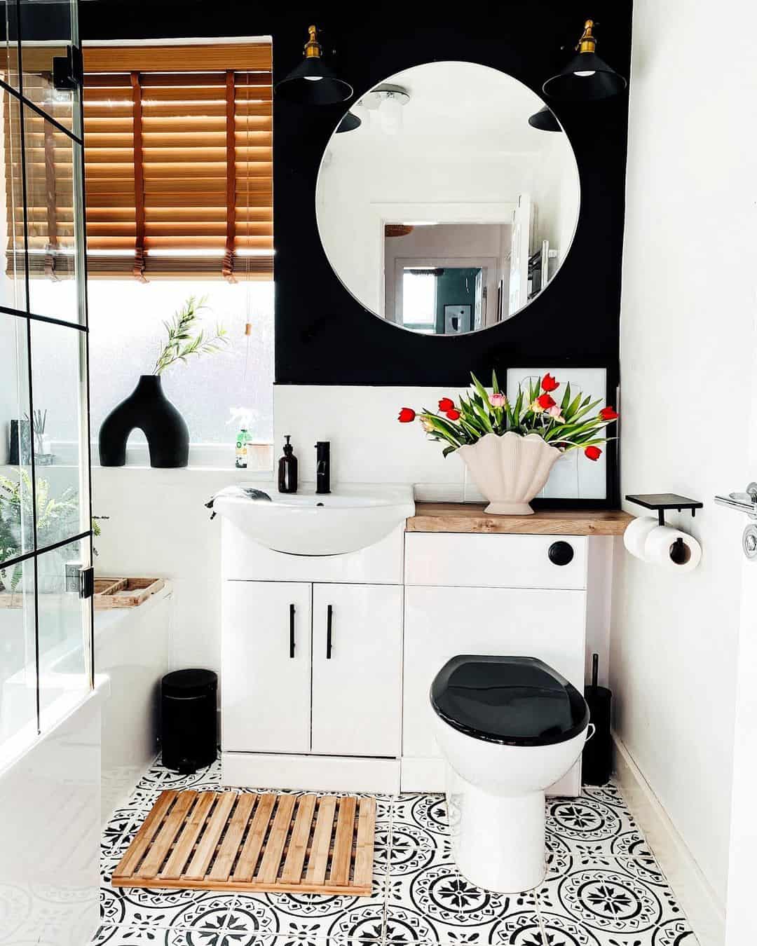 Black and White Bathroom With Wooden Accents - Soul & Lane
