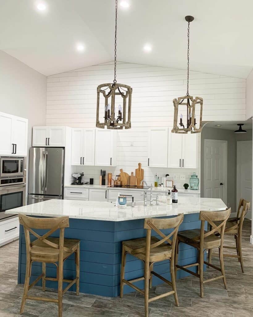 Blue Kitchen Island With Wooden Chairs - Soul & Lane