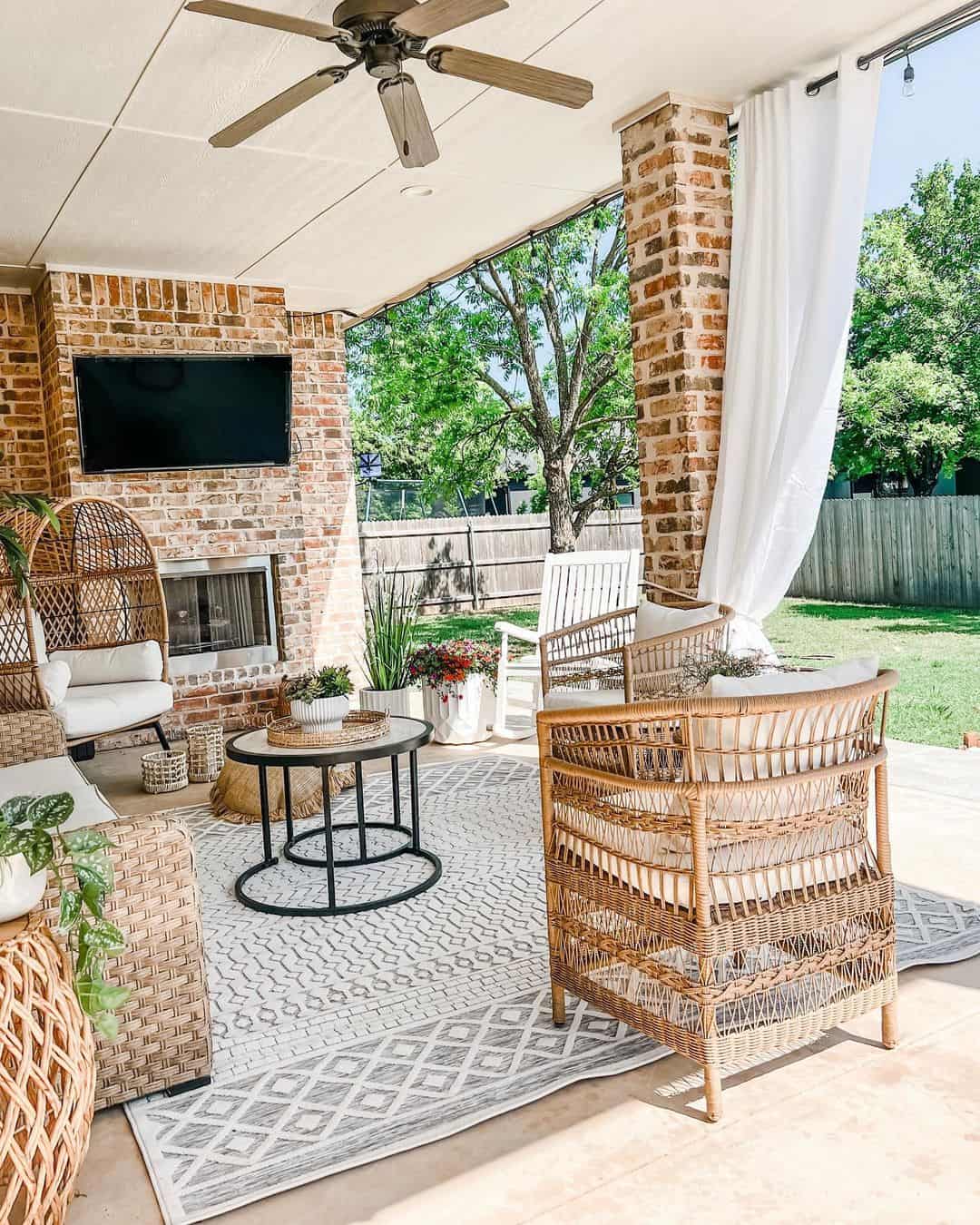 Boho-inspired Red Brick Patio Fireplace - Soul & Lane